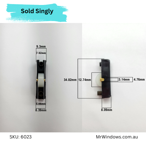 Sliding showcase roller - 7.4mm wide- Sold singly – Mr Windows AU
